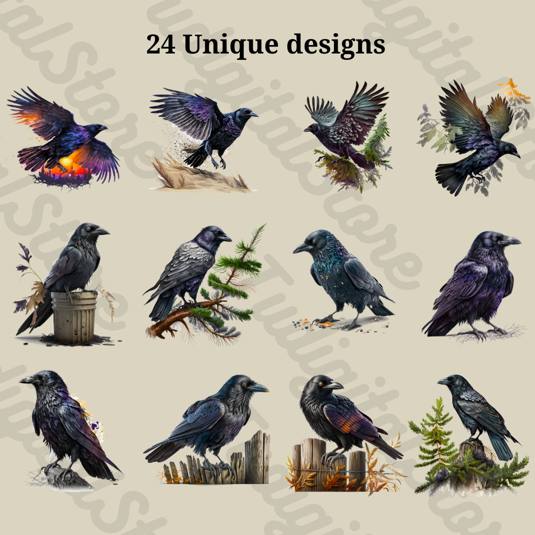 Raven Clipart - Bird Animal Illustrations Flying Art - Dark Raven Card ...
