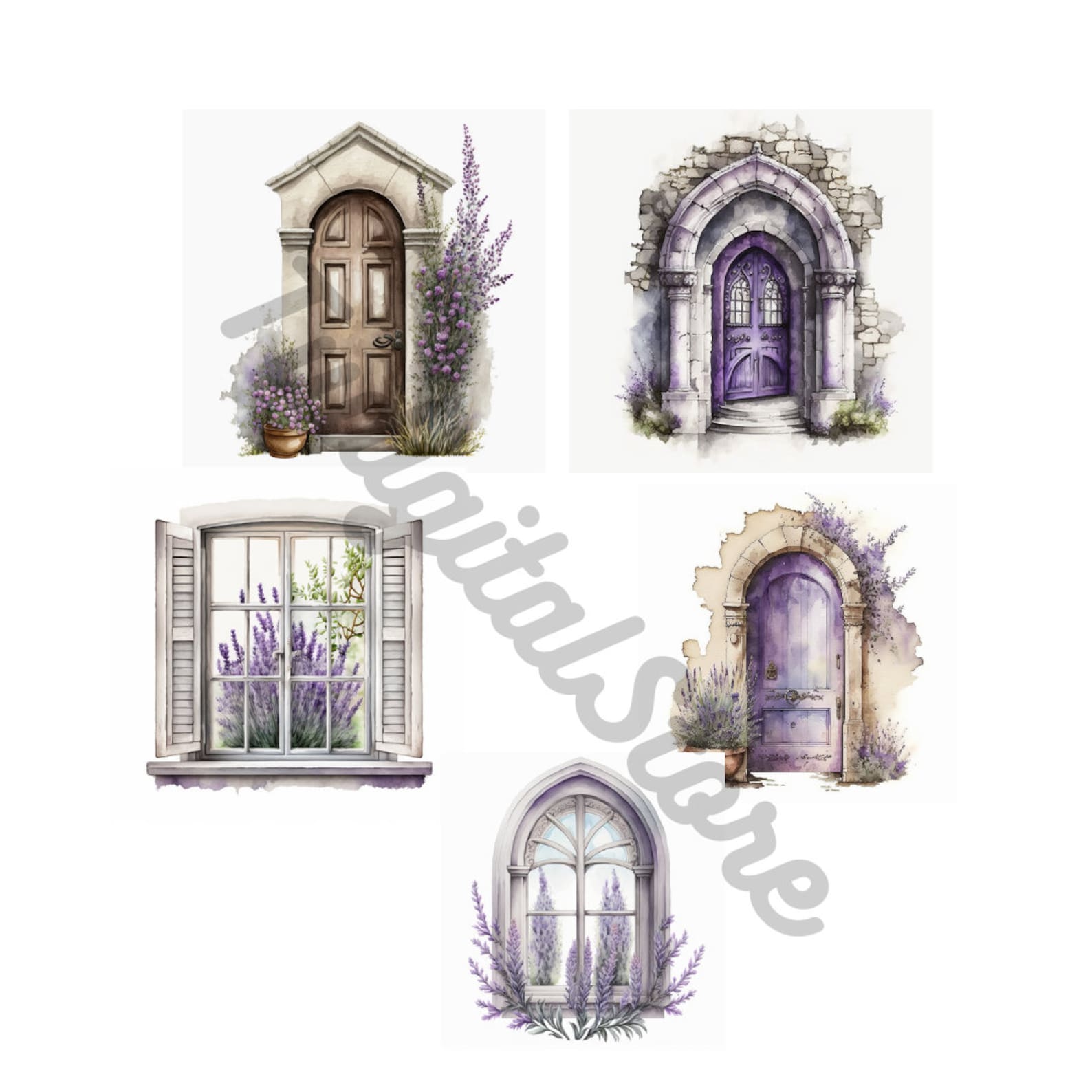 Watercolor Lavender Windows and Doors Clipart - 20 Lavender Door ...