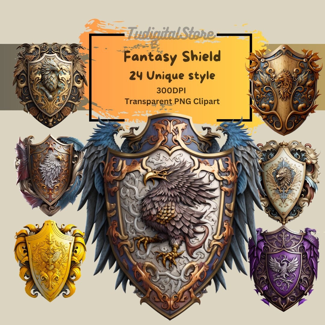 Shield Clipart - 24 Fantasy Shield PNG - Armor Clipart - Stylized ...