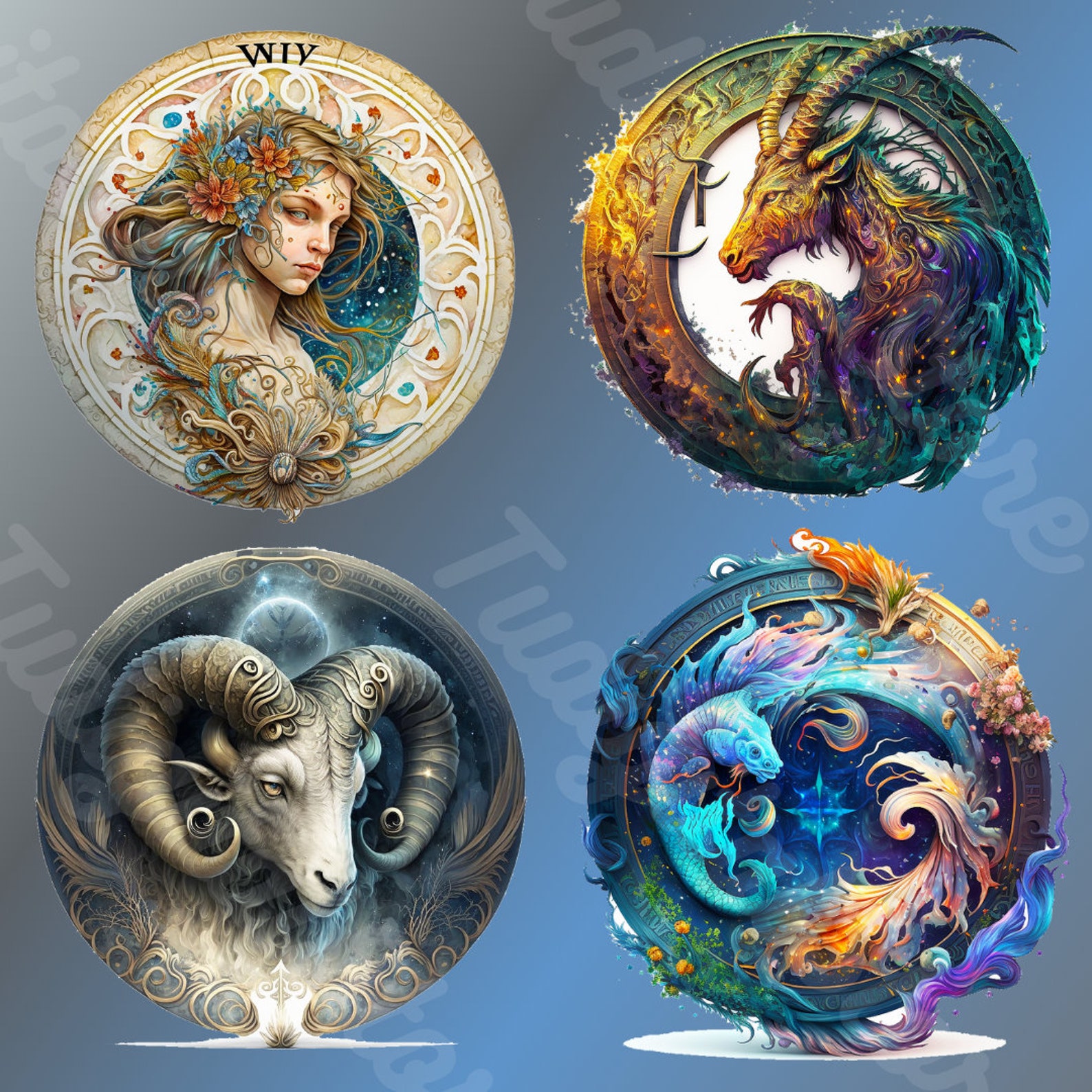 Zodiac Signs Clipart Horoscope Clip Art Bundle - 48 PNG Zodiac Sings ...