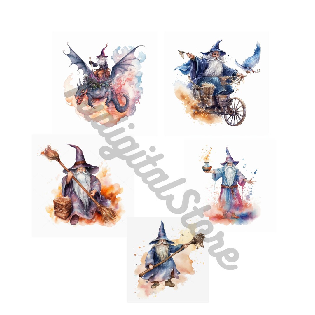 Watercolor Magic Wizards Clipart 30 Magic Fantasy Clipart Bundle PNG ...