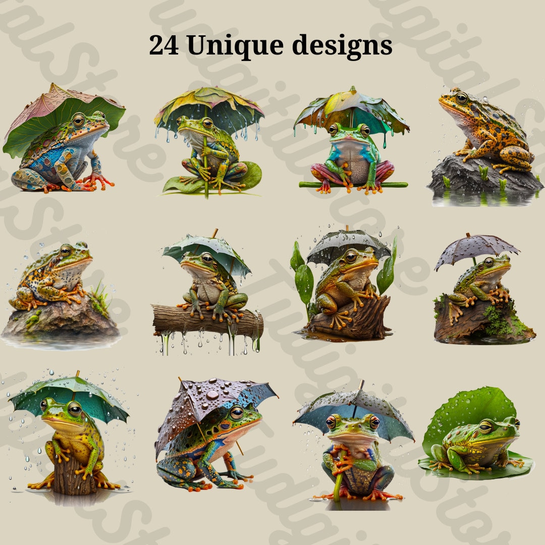 Frog in the Rain Clipart - Umbrella Graphics - Toads in Rain PNG ...
