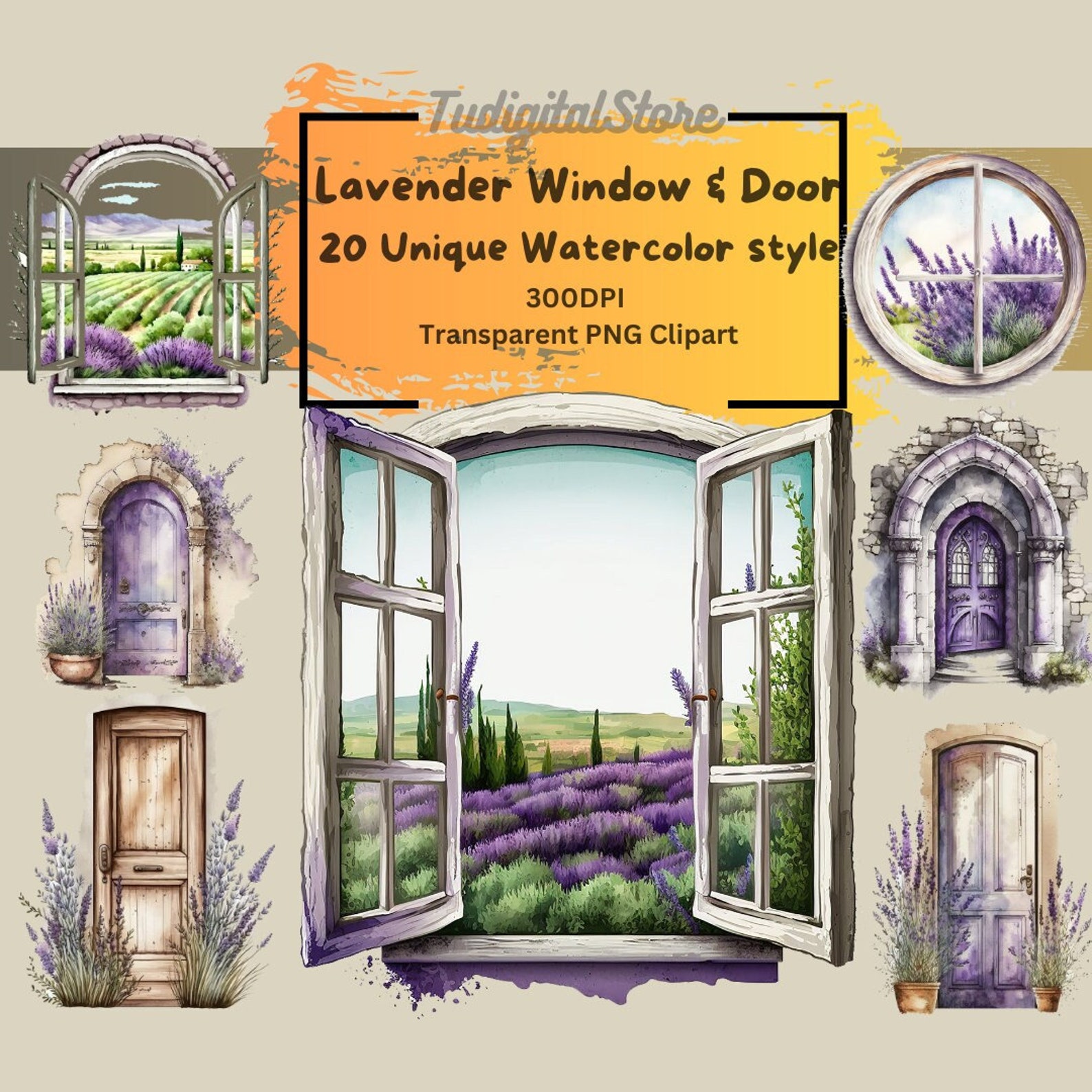 Watercolor Lavender Windows and Doors Clipart - 20 Lavender Door ...