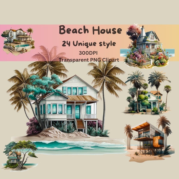 Beach House Clipart - Etsy