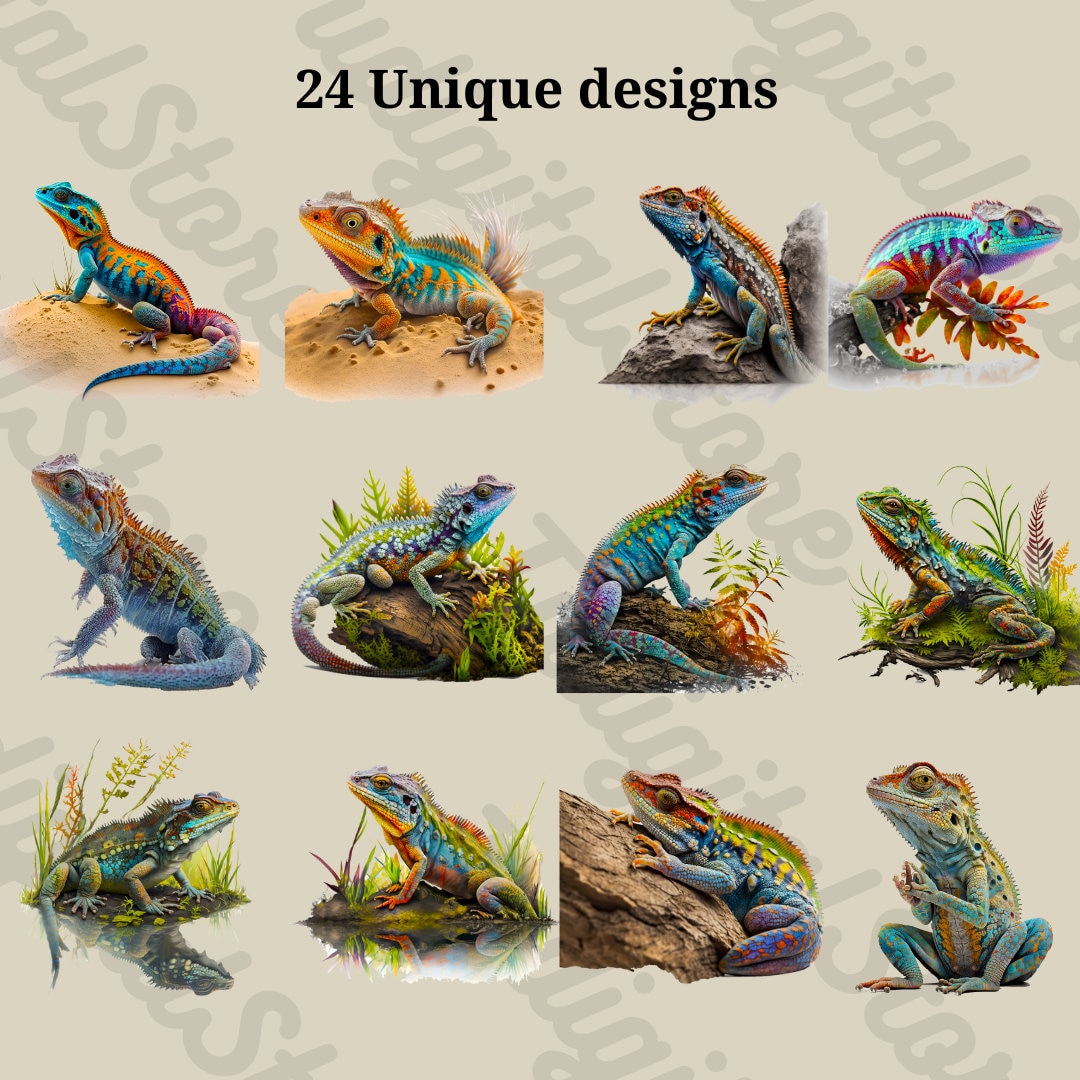Colorful Lizard Clipart - 24 PNG Bundle - Lizard Lover - Reptile ...