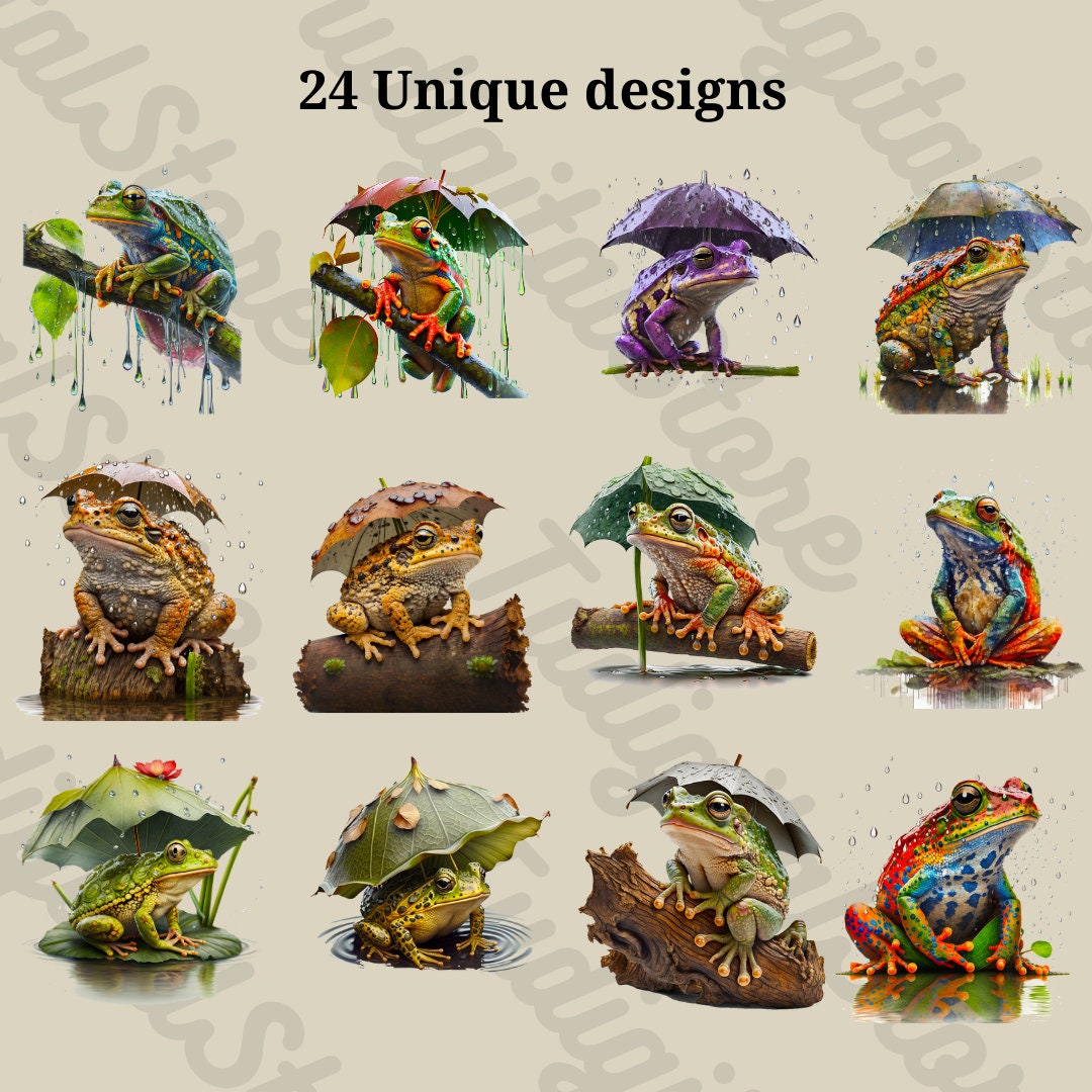 Frog in the Rain Clipart - Umbrella Graphics - Toads in Rain PNG ...
