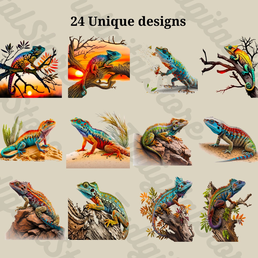 Colorful Lizard Clipart - 24 PNG Bundle - Lizard Lover - Reptile ...