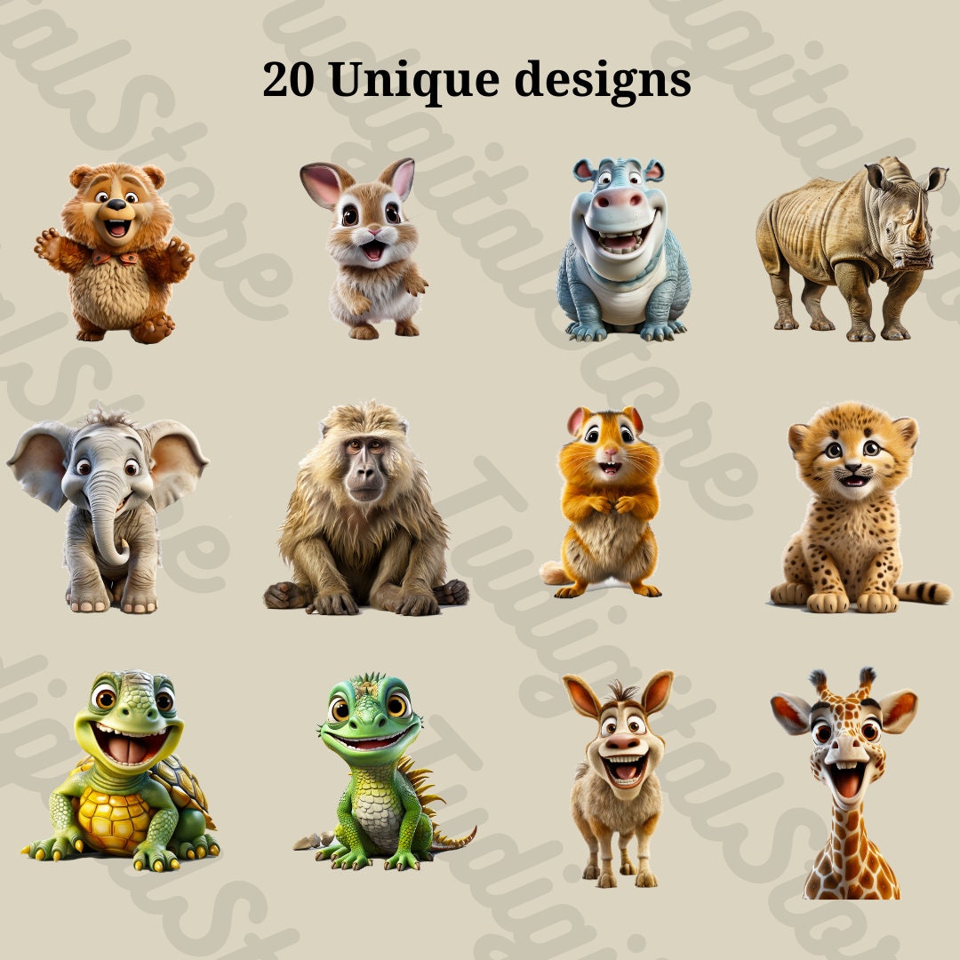 Cute Animal Clipart 20 Baby Animal PNG Nursery Animals - Etsy