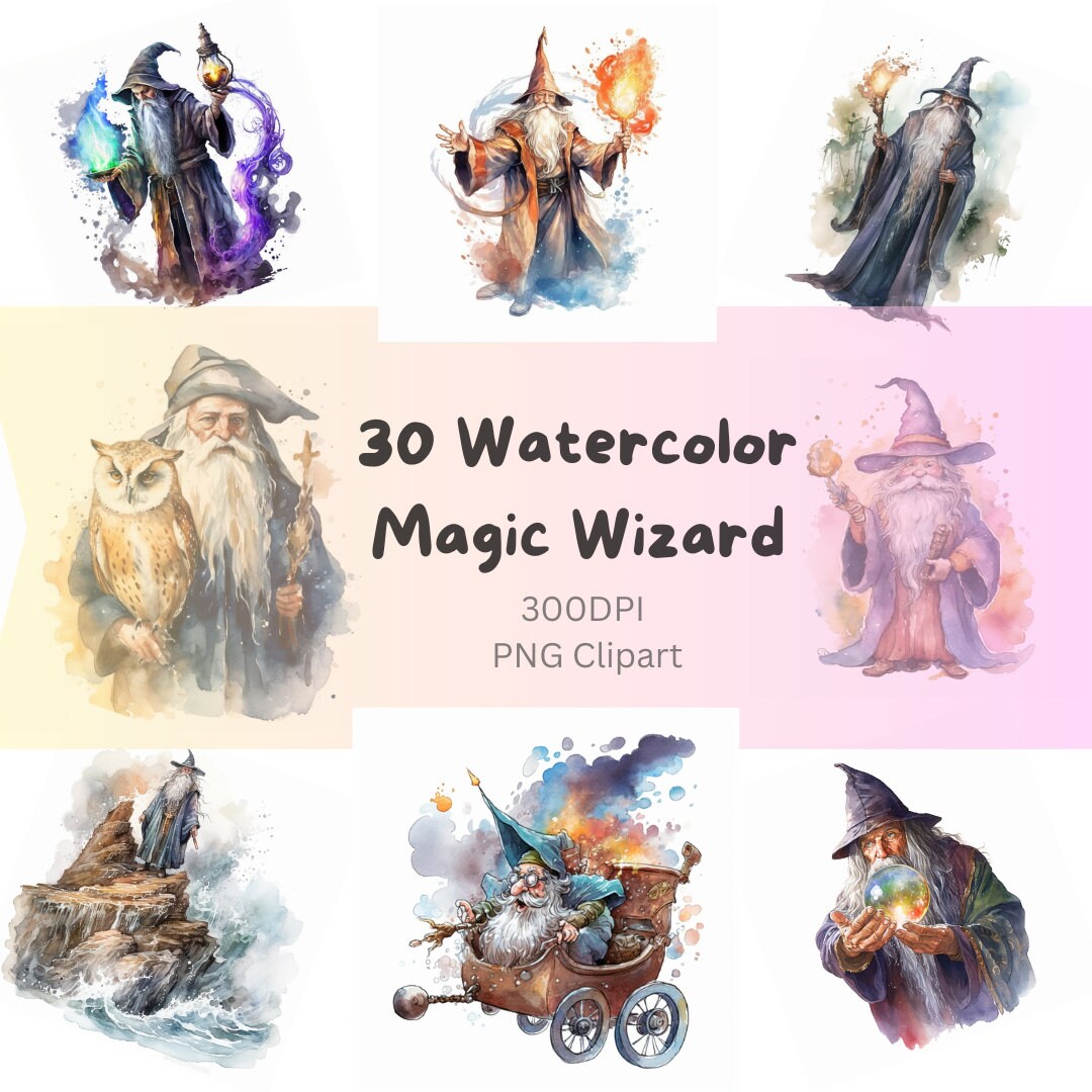 Watercolor Magic Wizards Clipart 30 Magic Fantasy Clipart - Etsy
