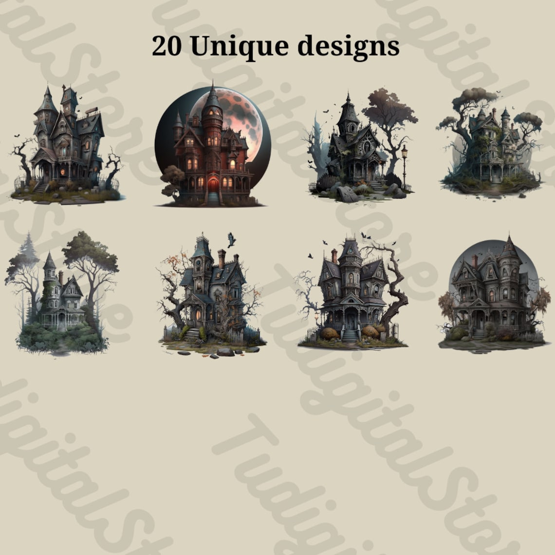 Haunted House Clipart - 20 Spooky Manor Gothic Style - Halloween-themed ...