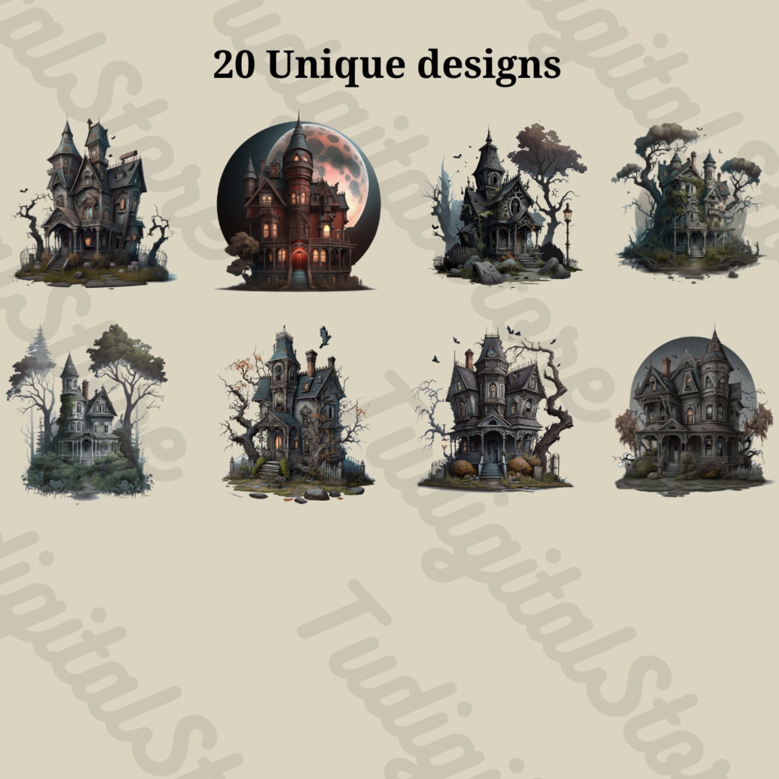Haunted House Clipart - 20 Spooky Manor Gothic Style - Halloween-themed ...