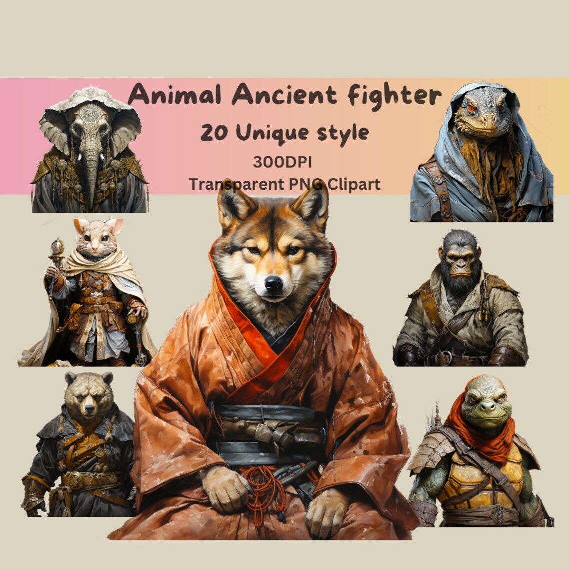 Forest Animals Clipart Ancient Fighter Animals Clipart - Etsy