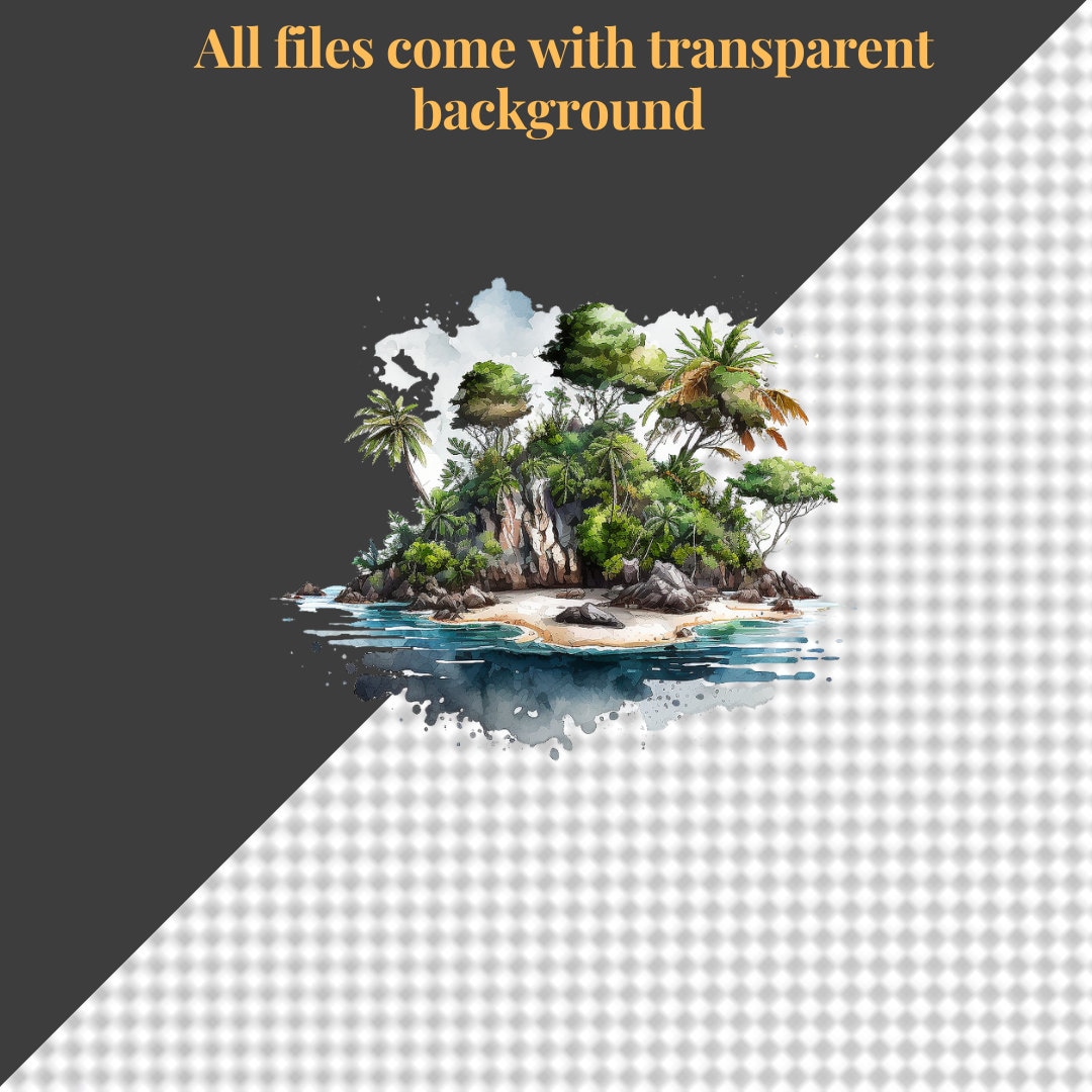 Watercolor Tropical Islands Clipart - Summer PNG - 25 Ocean and Beach ...