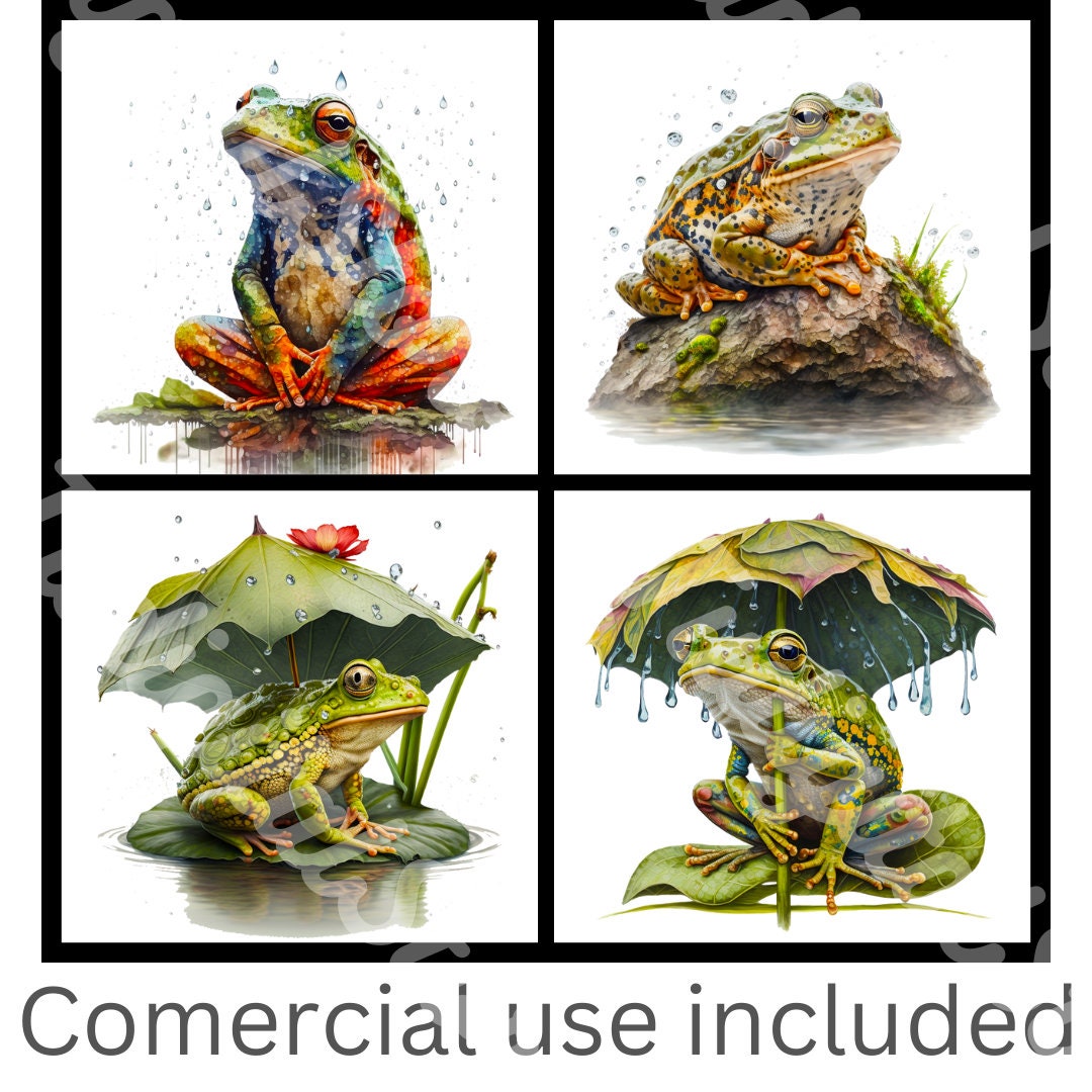 Frog in the Rain Clipart - Umbrella Graphics - Toads in Rain PNG ...
