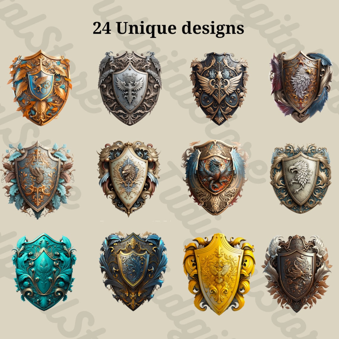 Shield Clipart - 24 Fantasy Shield PNG - Armor Clipart - Stylized ...