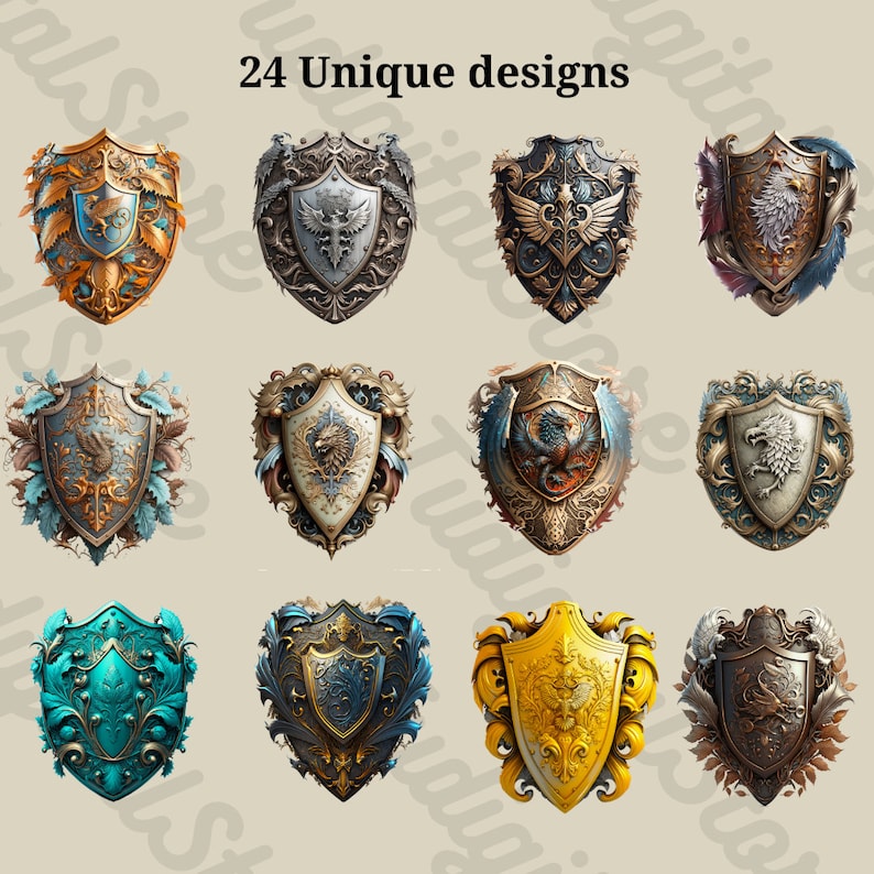 Shield Clipart - 24 Fantasy Shield PNG - Armor Clipart - Stylized ...