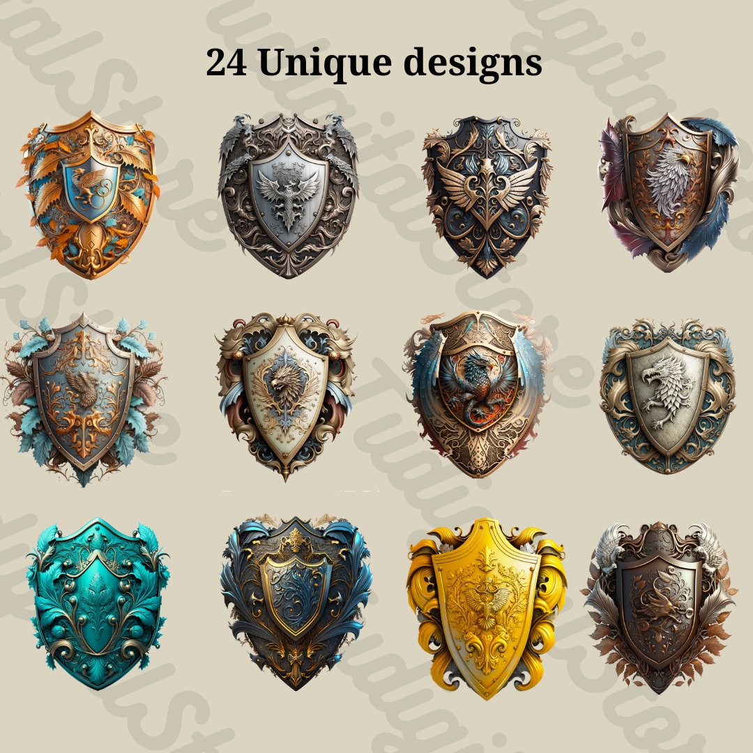 Shield Clipart - 24 Fantasy Shield PNG - Armor Clipart - Stylized ...
