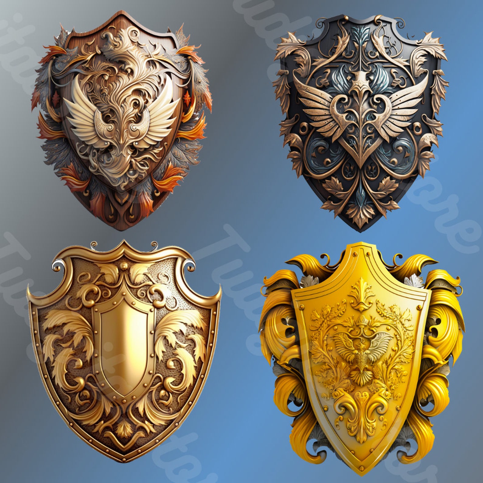 Shield Clipart - 24 Fantasy Shield PNG - Armor Clipart - Stylized ...