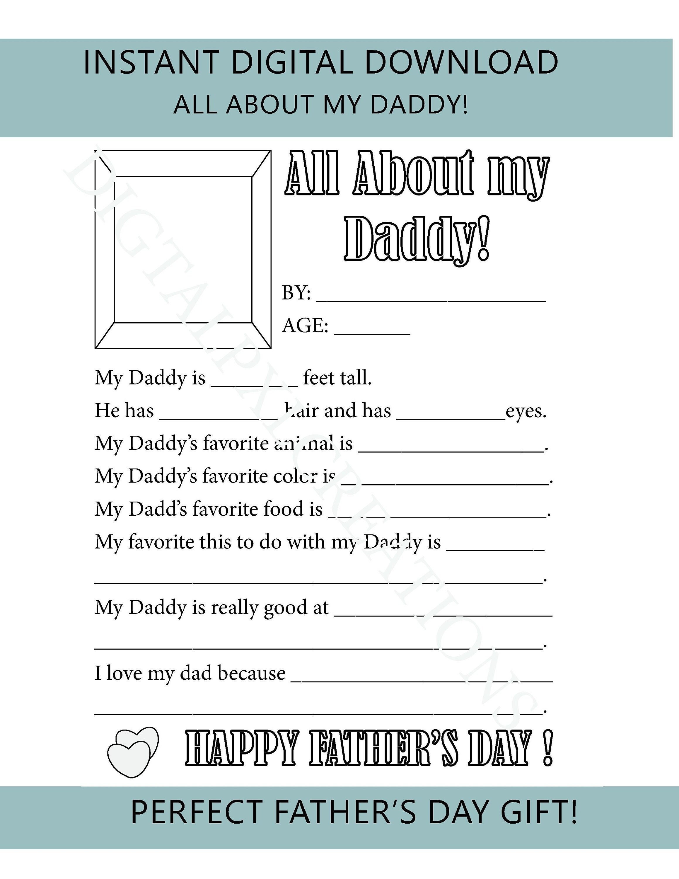 All About My Daddy Worksheet - Etsy