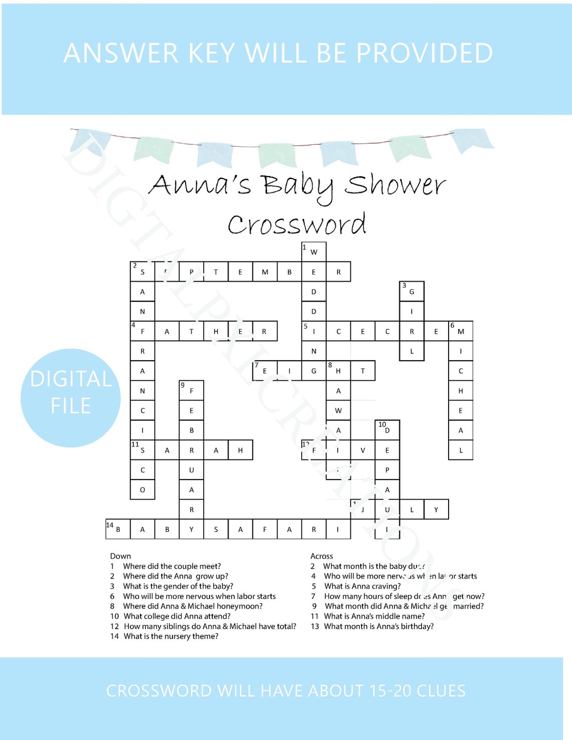 Personalize Baby Shower Crossword Puzzle - Etsy