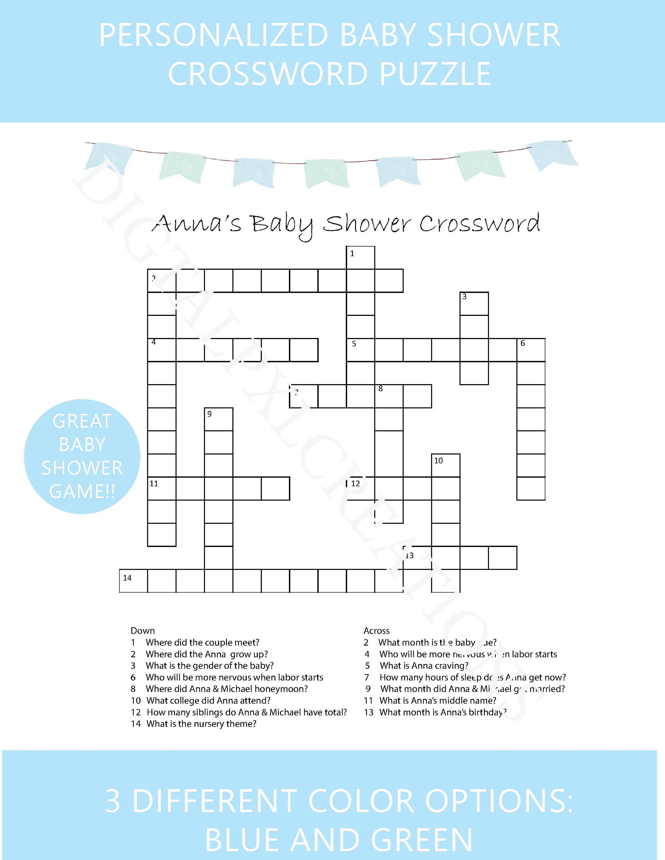Personalize Baby Shower Crossword Puzzle - Etsy