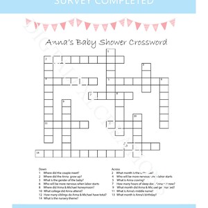 Personalize Baby Shower Crossword Puzzle - Etsy