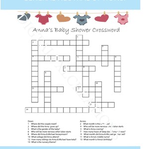 Personalize Baby Shower Crossword Puzzle - Etsy