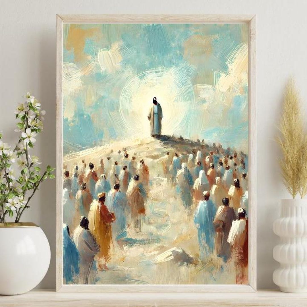Jesus Teaching on the Mount Inspirational Christian Art Print Sermon on ...