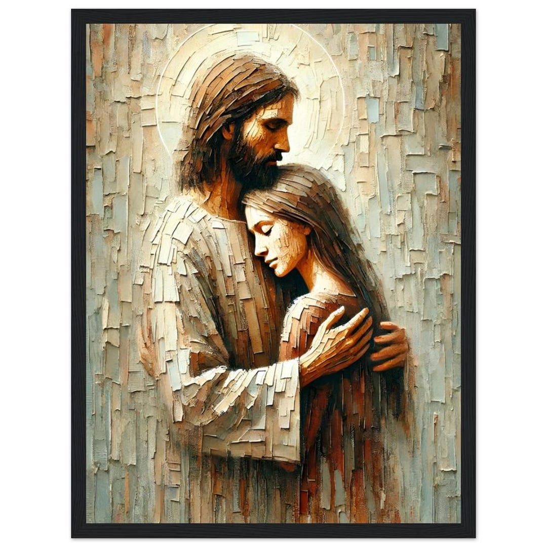 Christ Holding Weeping Woman Modern Wall Art Christian Art Divine ...