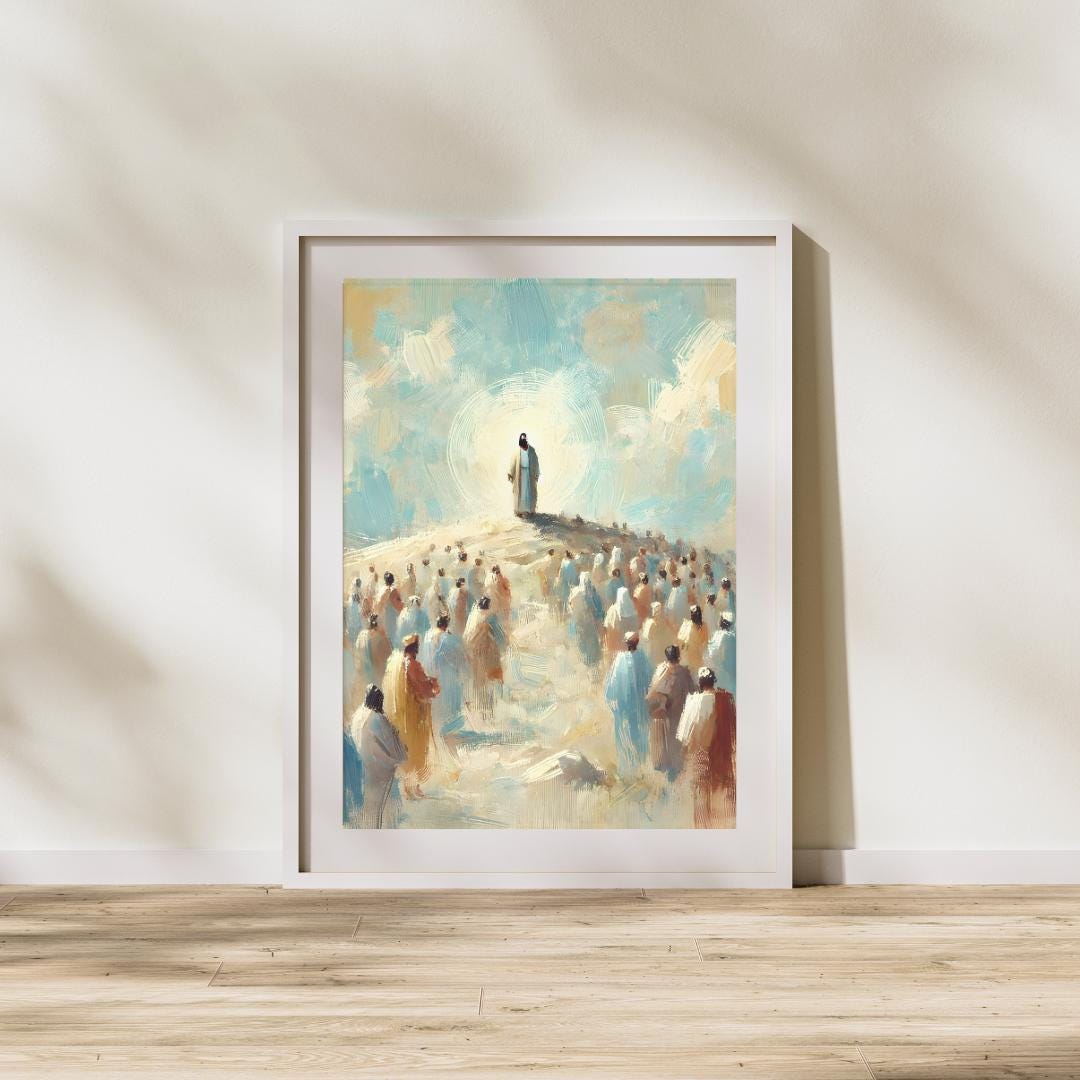 Jesus Teaching on the Mount Inspirational Christian Art Print Sermon on ...