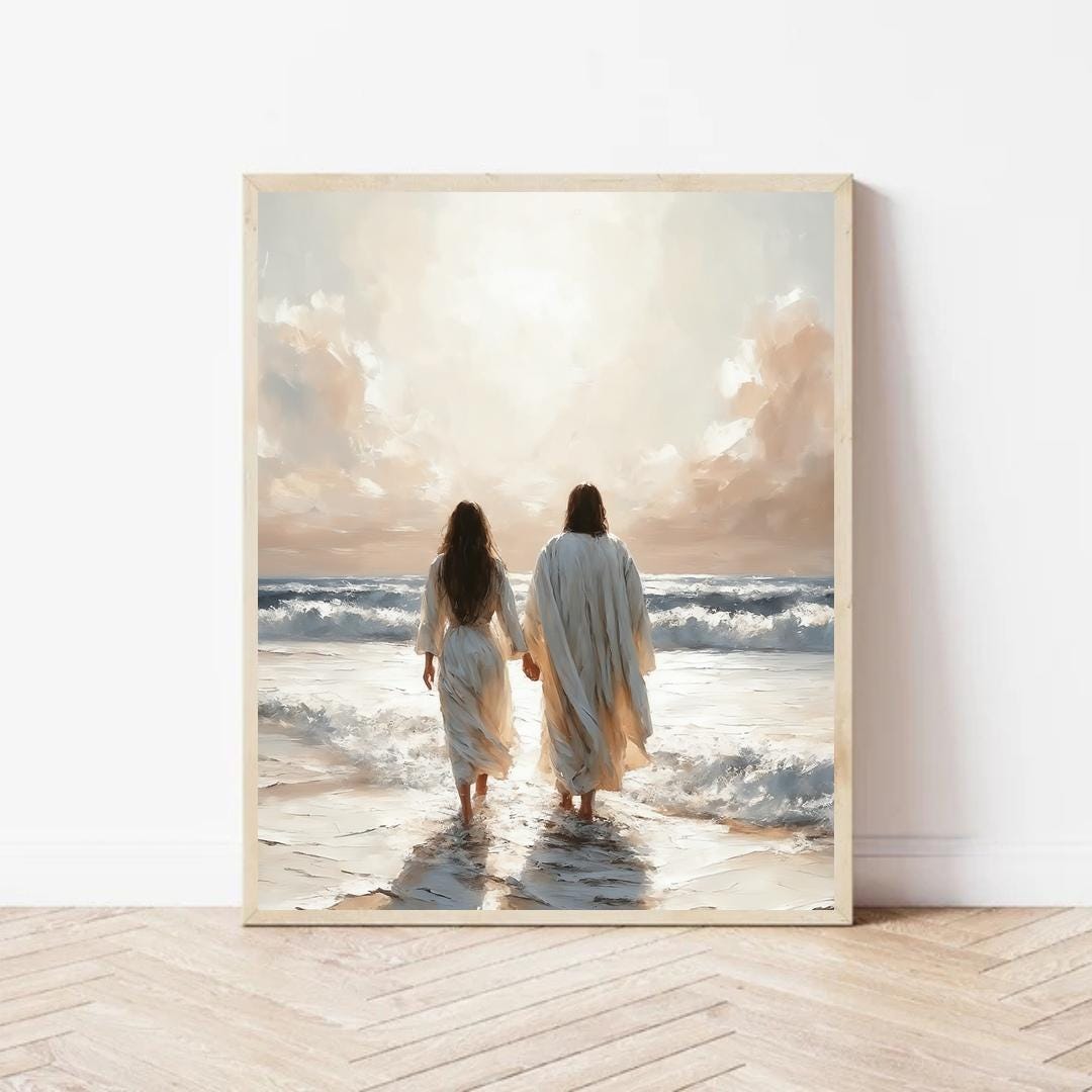 Jesus Walking on Beach Art Print: Christian Faith Decor (digital ...