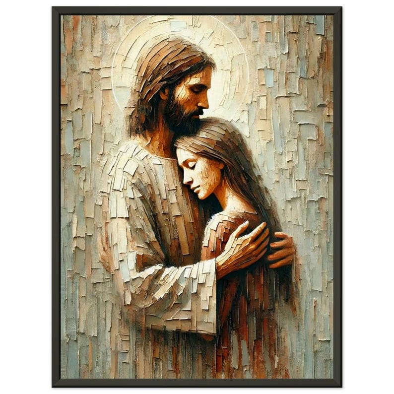 Christ Holding Weeping Woman Modern Wall Art Christian Art Divine ...
