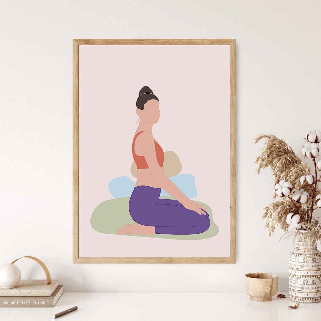 Hero Pose Yoga Poster, Virasana Yoga Pose, Yoga Poster, Yoga Pose Poster, Yoga Artwork, Yoga ...