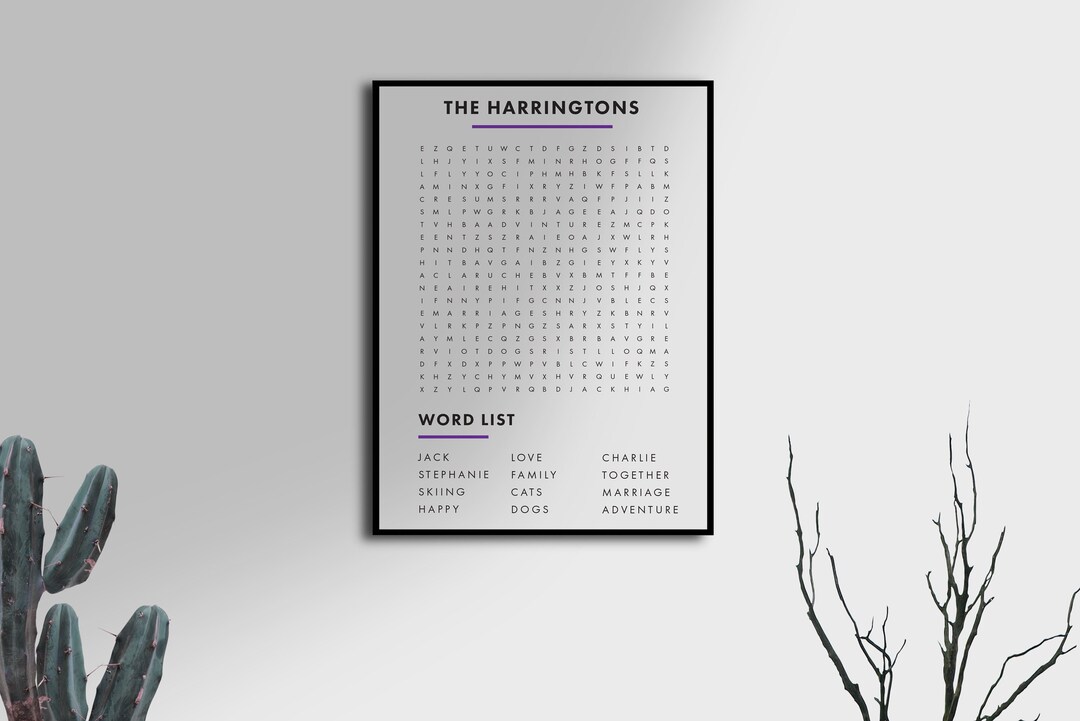 Word Search Wall Art Custom Word Search Print Family Print - Etsy UK