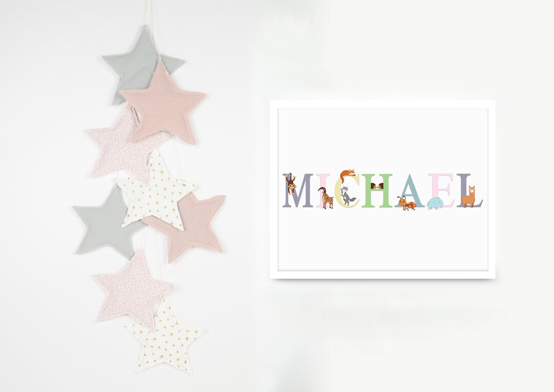 7 Letter Name Print, Adorable Name Print for Kids, Kids' Room Animal ...