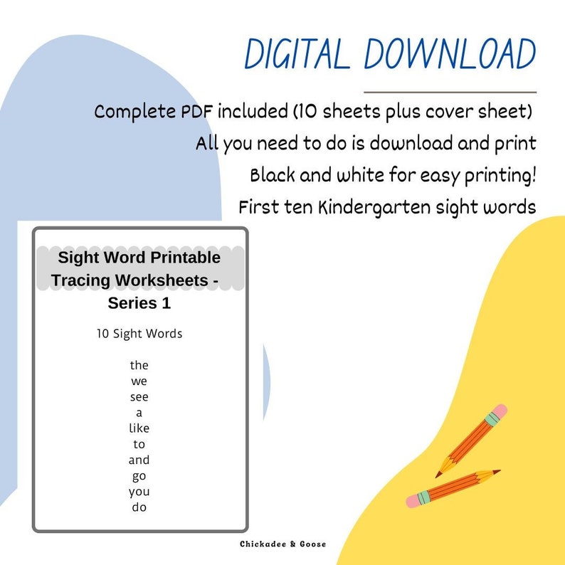 10 Sight Words Digital Download Tracing Worksheet Teacher Printable - Etsy