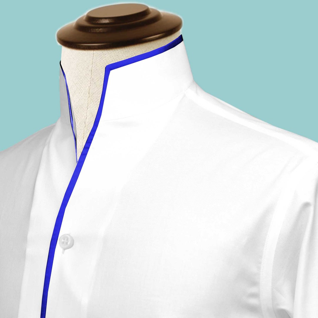 Gift for Men High Collar Shirt Contrasting Trim Tall Neck Chinese Band ...