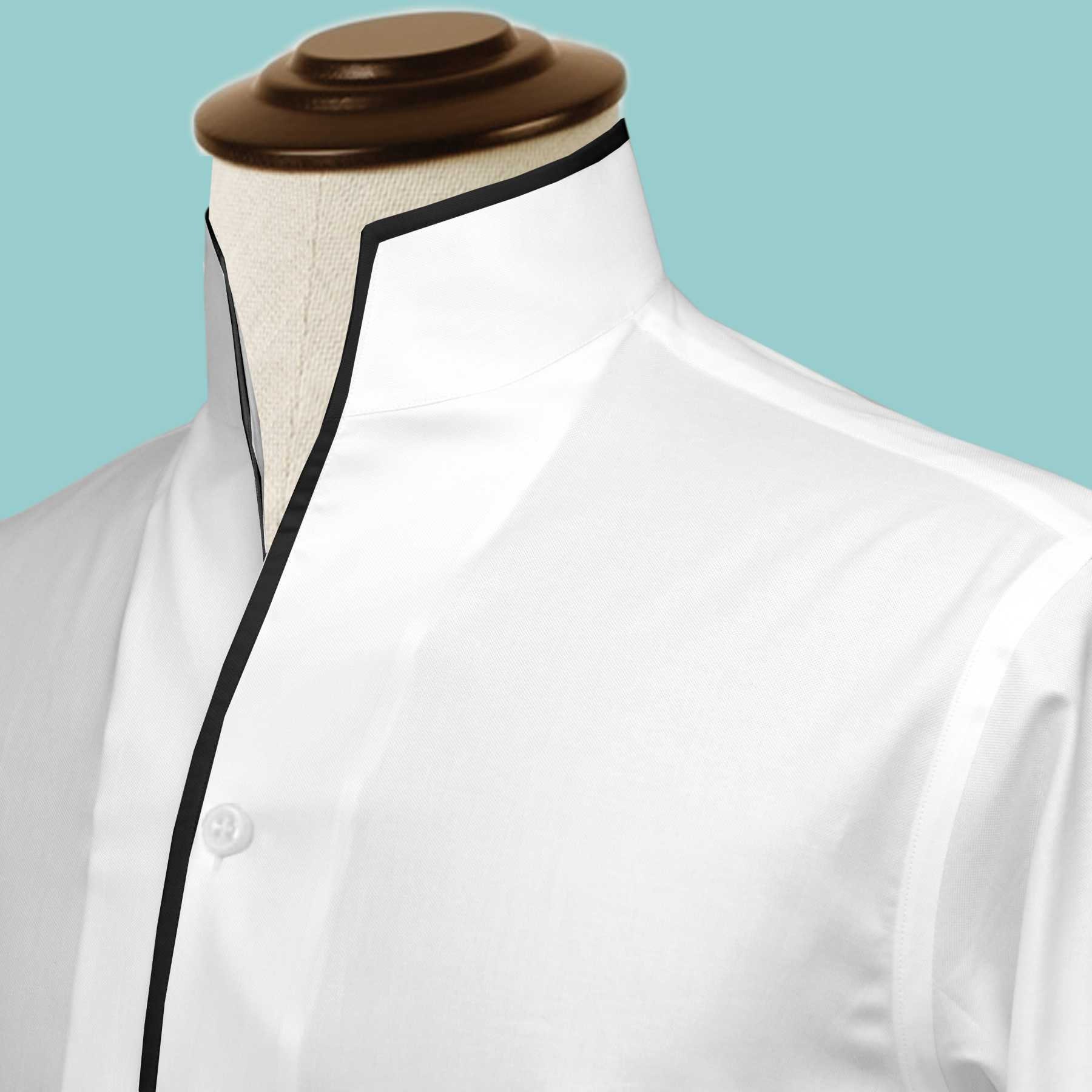 Gift for Men High Collar Shirt Contrasting Trim Tall Neck Chinese Band ...