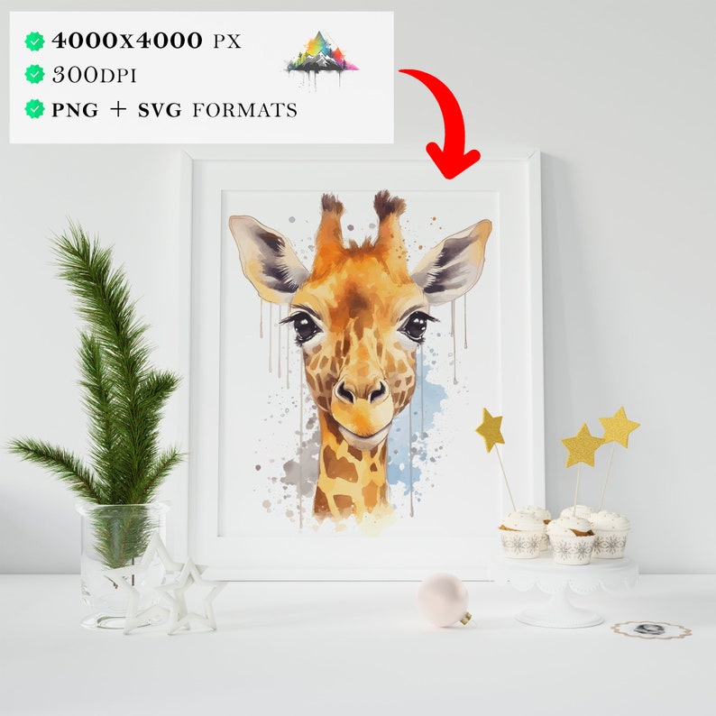 20 Giraffe Safari Watercolor Clipart Bundle, Cute Animal, Baby Shower ...