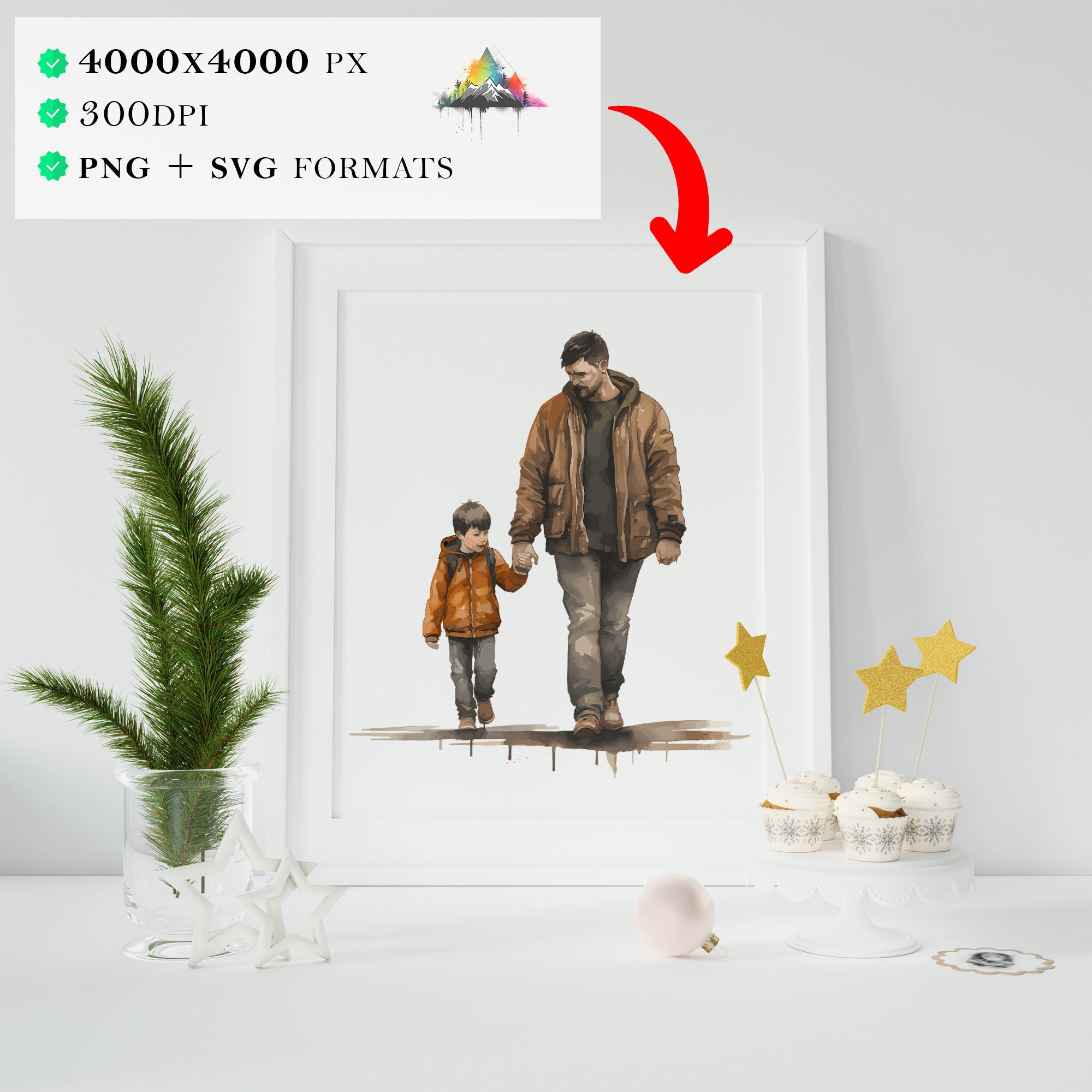 10 Father’s Day Watercolor Cliparts, Dad and Son, Fathers Day Gift ...