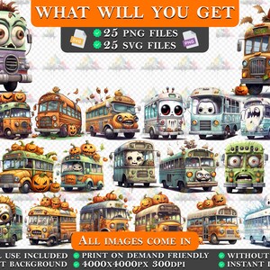 25 Haunted Bus Halloween Cute Cartoon Clipart, Spooky Graphics, Paper ...