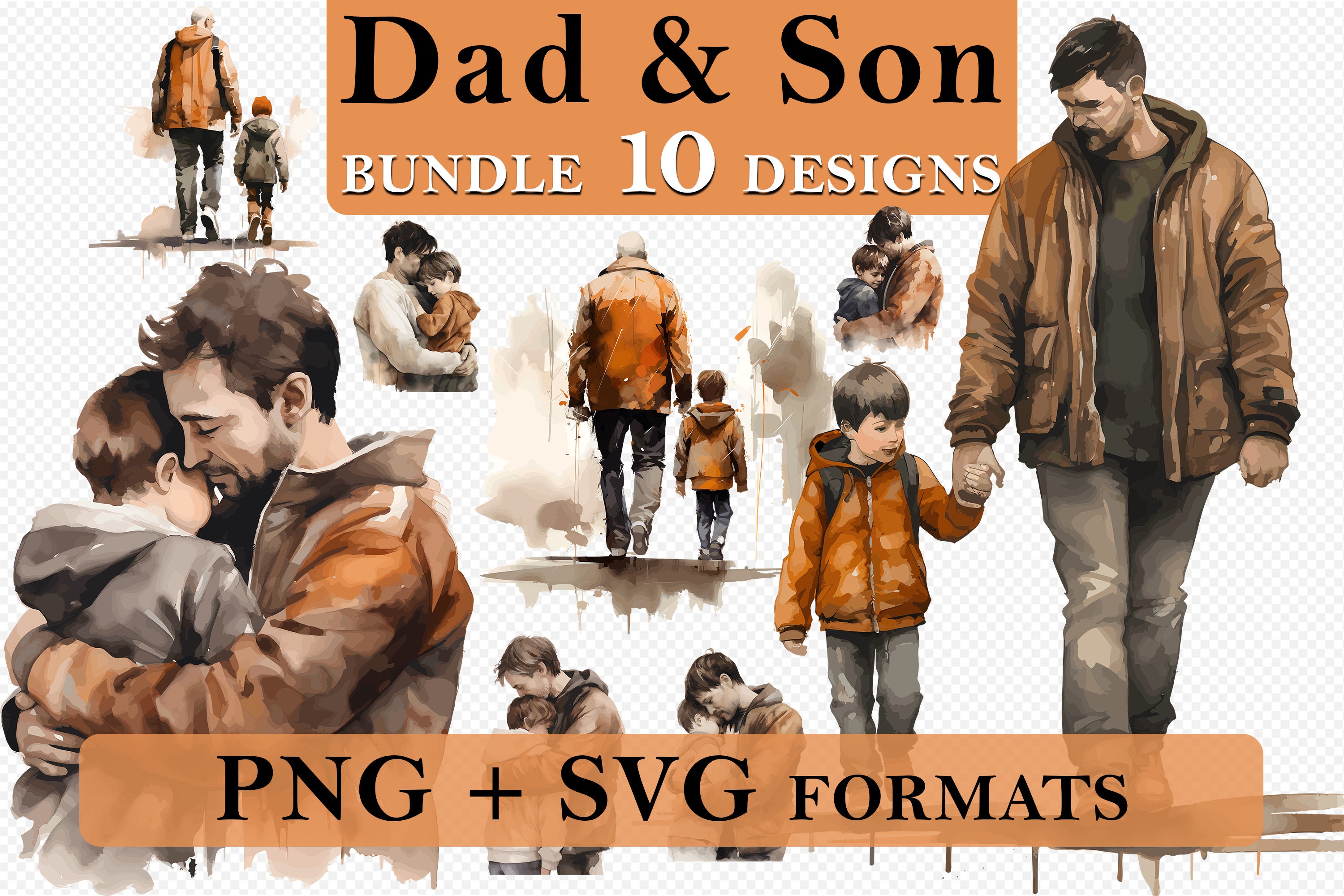 10 Father’s Day Watercolor Cliparts, Dad and Son, Fathers Day Gift ...