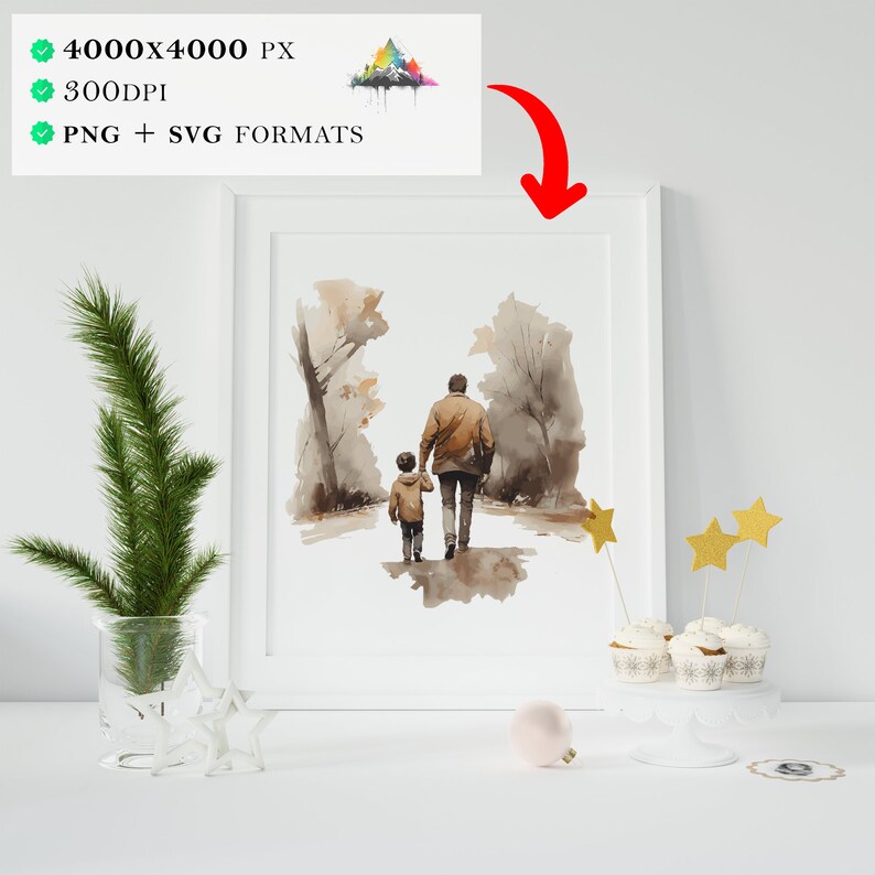 20 Father’s Day Watercolor Cliparts, Dad and Son, Fathers Day Gift ...