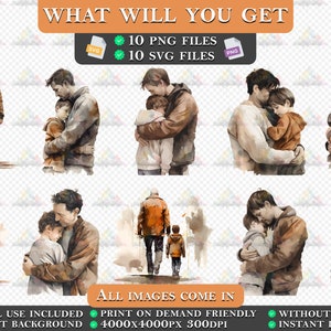 10 Father’s Day Watercolor Cliparts, Dad and Son, Fathers Day Gift ...