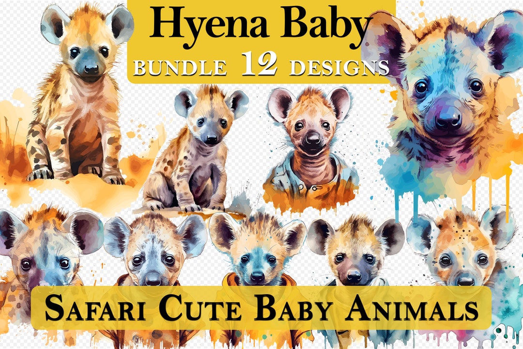 Watercolor Hyena Clipart Bundle, Safari Animals, Nursery Decor (PNG SVG ...