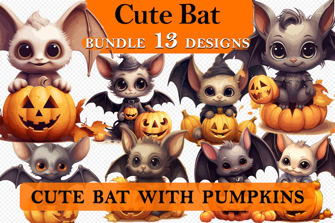13 Bat Halloween Cute Cartoon Clipart, Spooky Graphics, Paper, Cute ...