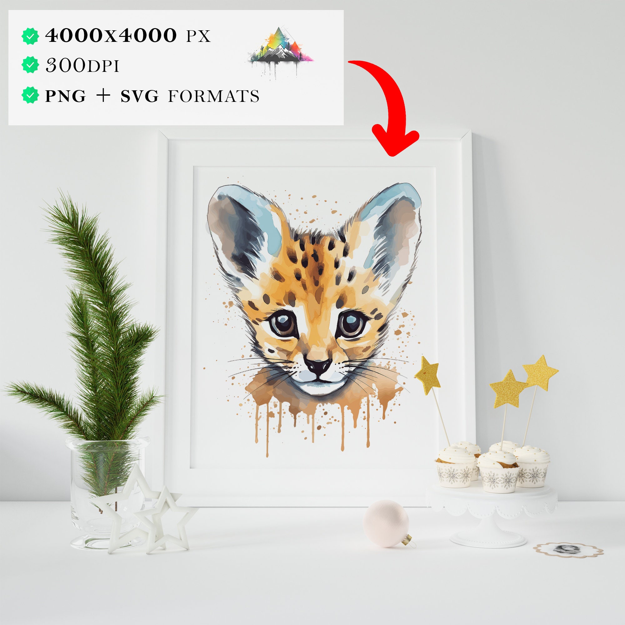 12 Serval Safari Watercolor Clipart Bundle, Cute Animal, Baby Shower, Nursery Decor, Birthday ...