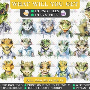 19 Crocodile Safari Watercolor Clipart Bundle, Cute Animal, Baby Shower ...