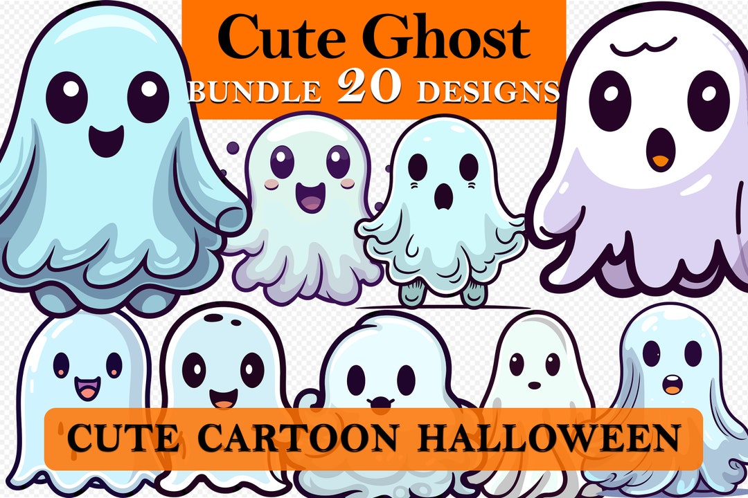 20 Cute Ghost Halloween Cartoon Clipart Bundle, Spooky Ghost Graphics ...