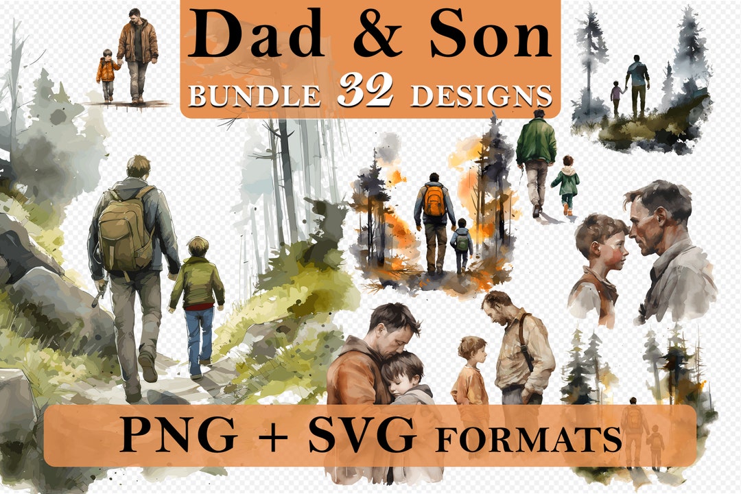 32 Father’s Day Watercolor Cliparts, Dad and Son, Fathers Day Gift ...